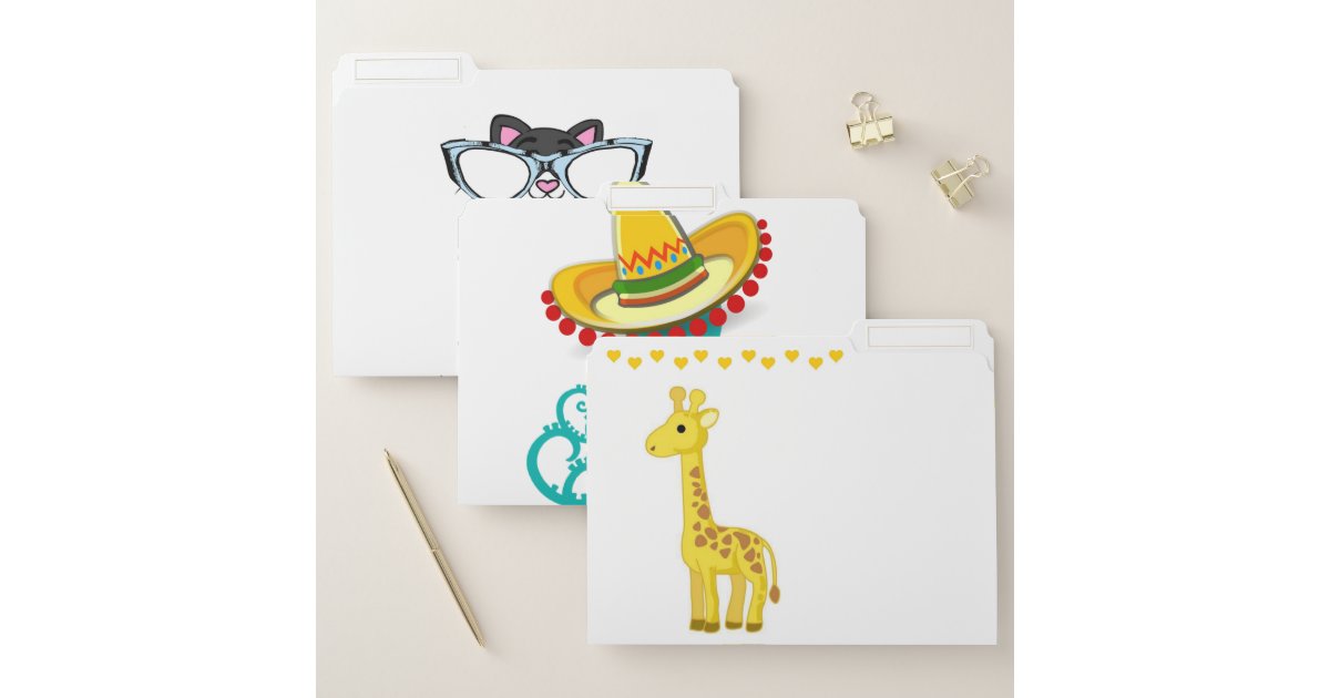 Set of File Folders Cat Octopus Yellow Giraffe | Zazzle