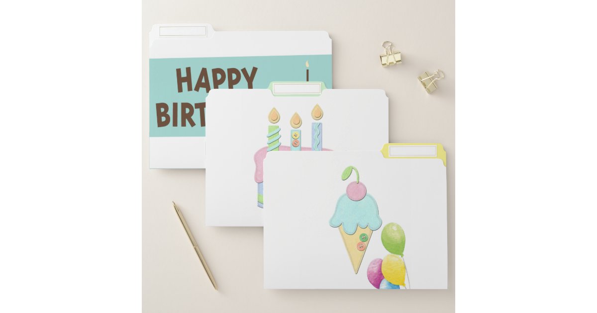 Set of File Folders Happy Birthday Ice Cream | Zazzle