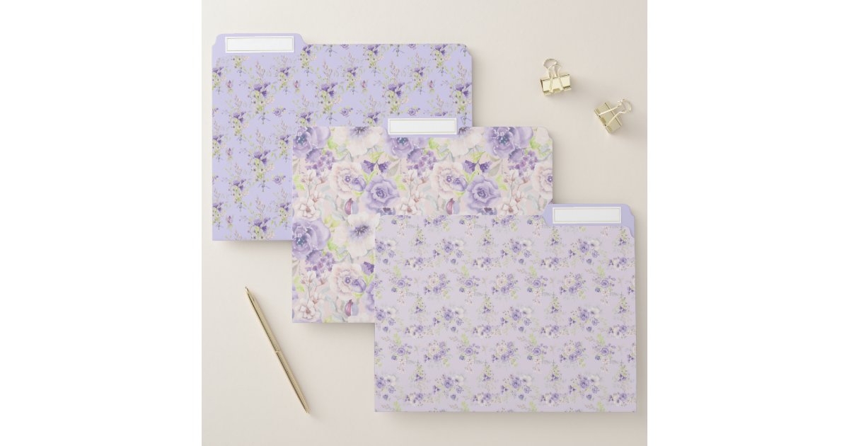 Set of purple floral patterns tiny flowers file folder | Zazzle