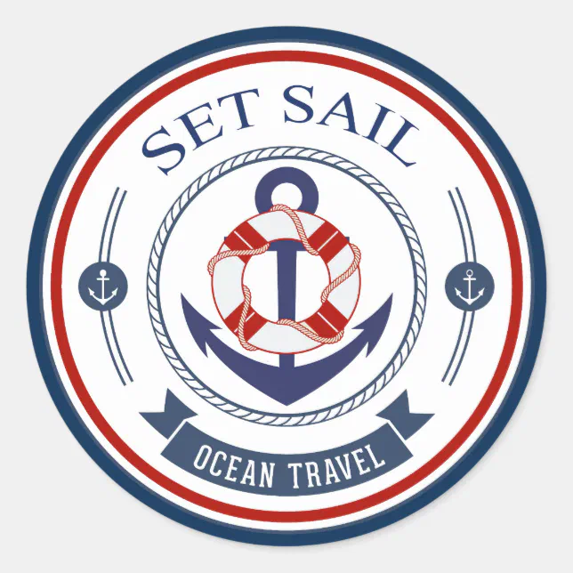 Set Sail Ocean Travel Nautical Classic Round Sticker | Zazzle