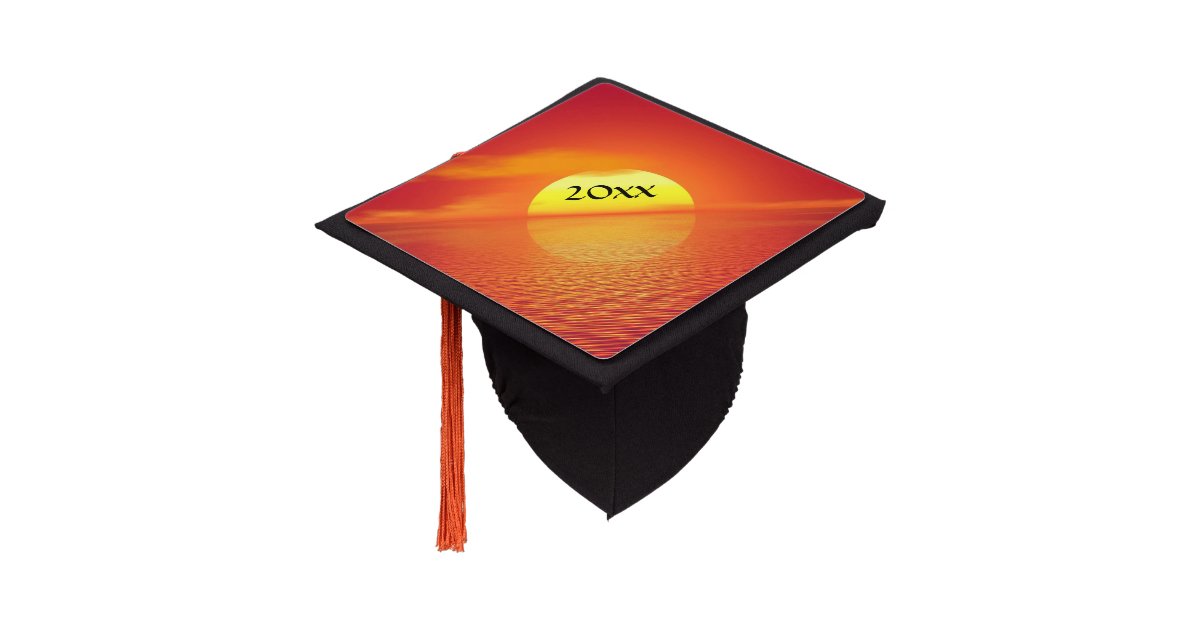 Setting Sun over Orange Sea Calm Ocean Sunset Graduation Cap Topper ...