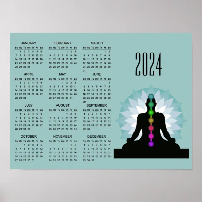Seven Chakras Yoga Design 2024 Calendar Poster | Zazzle