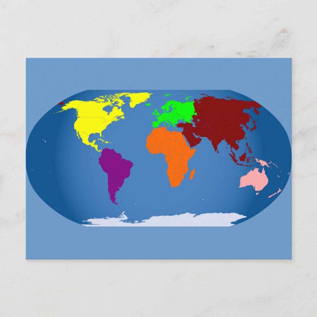 Seven Continents Colored Postcard | Zazzle
