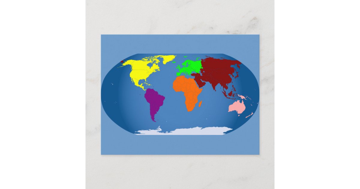 Seven Continents Colored Postcard | Zazzle