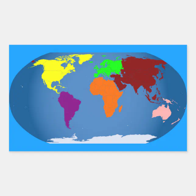 Seven Continents Colored Rectangular Sticker | Zazzle