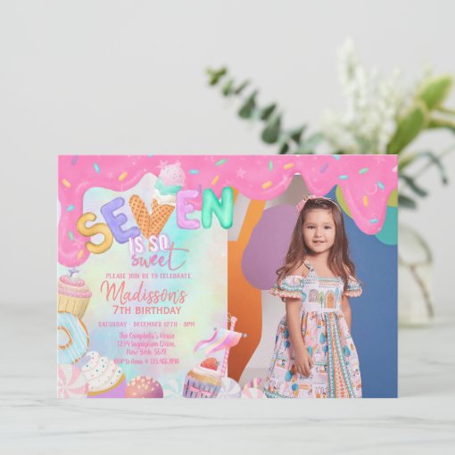 seven is so sweet invitation | Zazzle