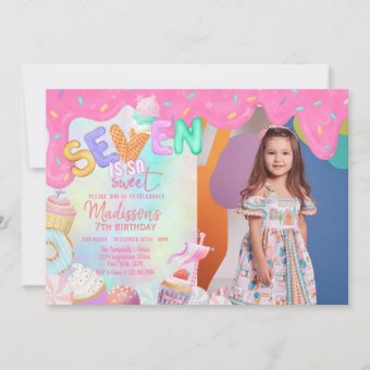 seven is so sweet invitation | Zazzle