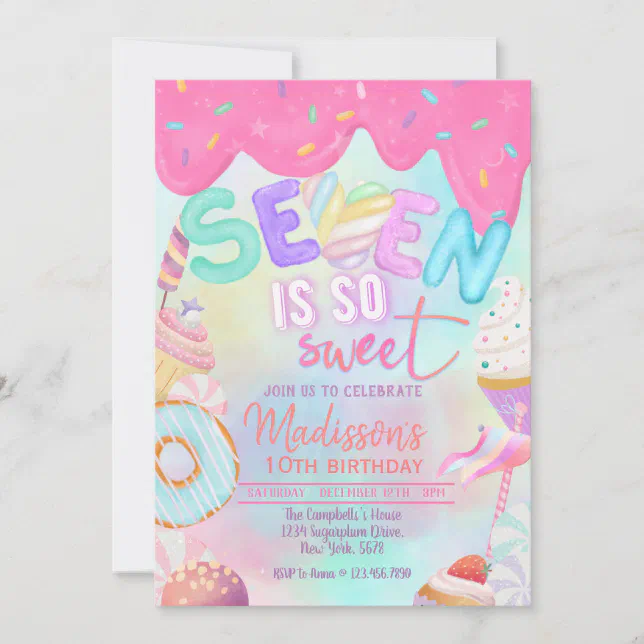 seven is so sweet Marshmallow invitation | Zazzle