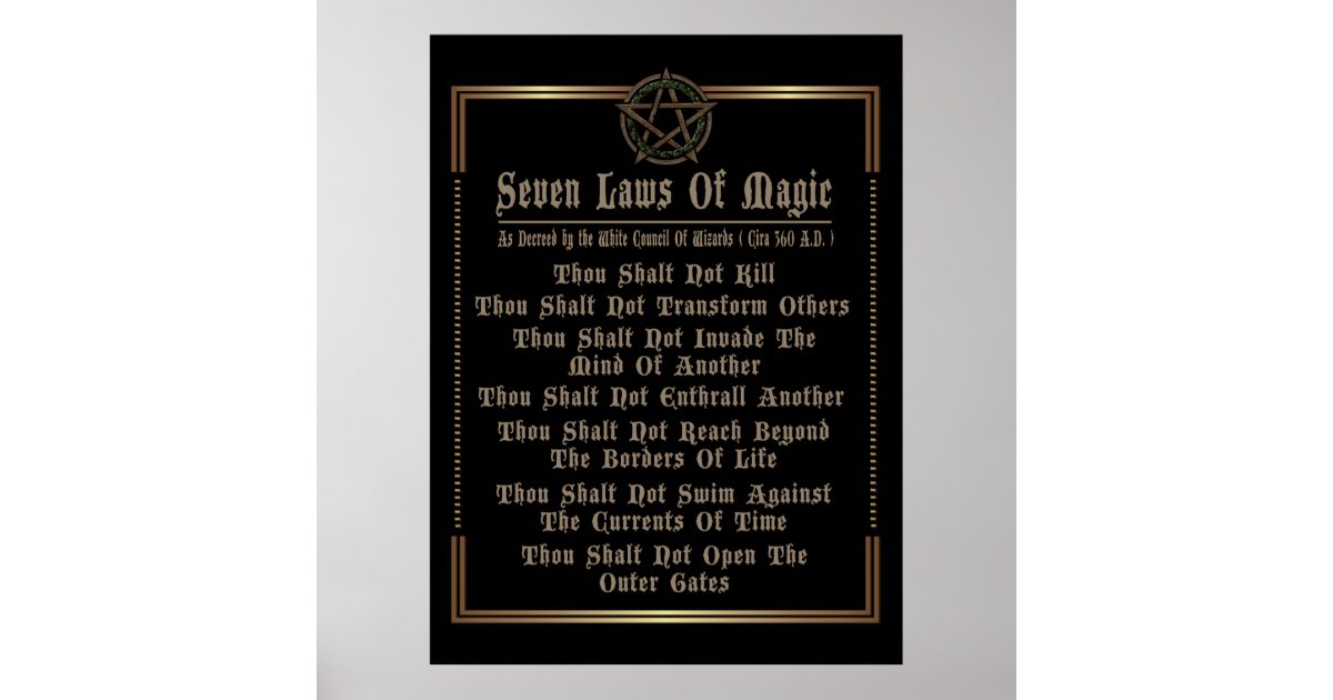 Seven Laws Of Magic Black And Gold Poster | Zazzle