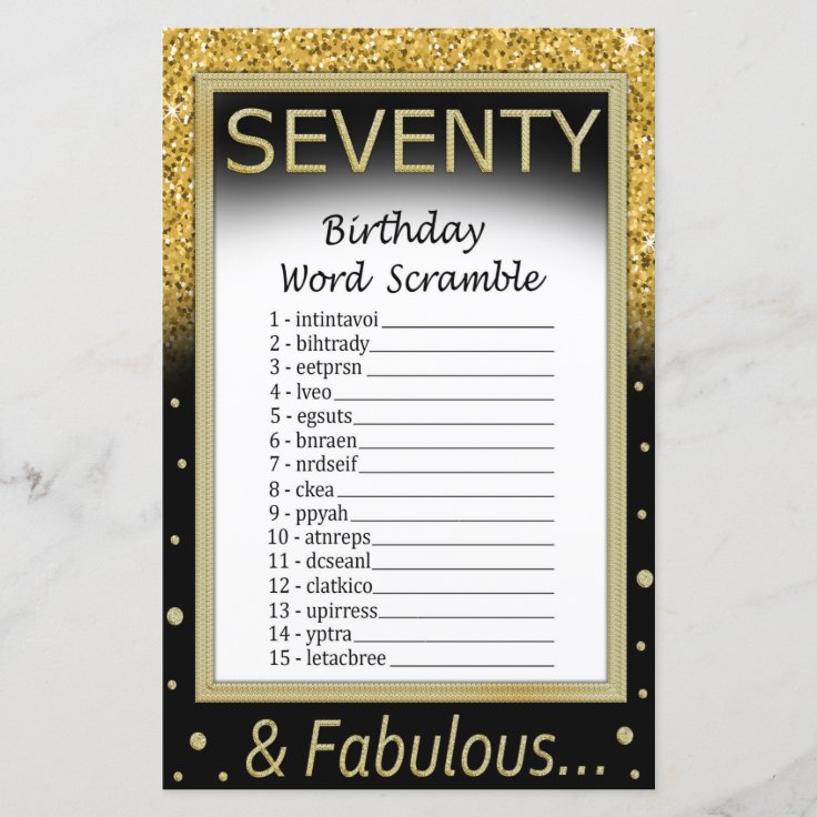 Seventy Birthday Word Scramble Game | Zazzle
