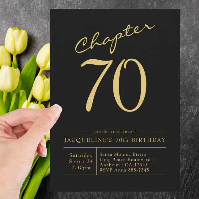 Seventy Black Gold 70th Birthday Party Invitation | Zazzle
