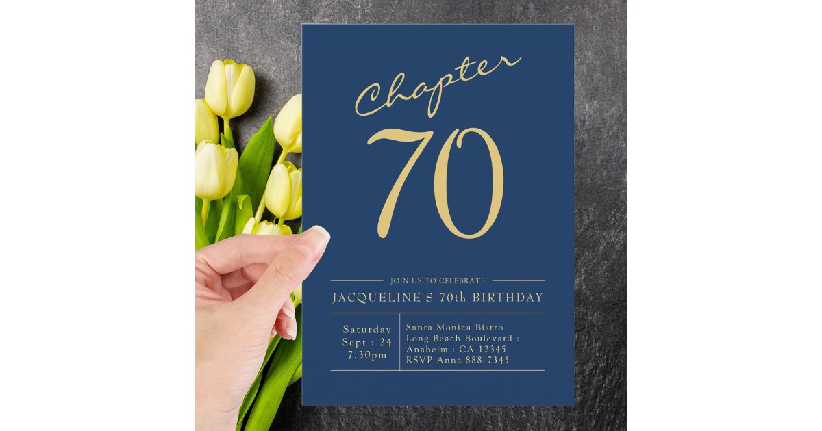 Seventy Blue Gold 70th Birthday Party Invitation | Zazzle