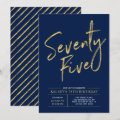 Seventy Five | Gold & Navy Blue 75th Birthday Invitation | Zazzle