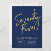 Seventy Five | Gold & Navy Blue 75th Birthday Invitation | Zazzle