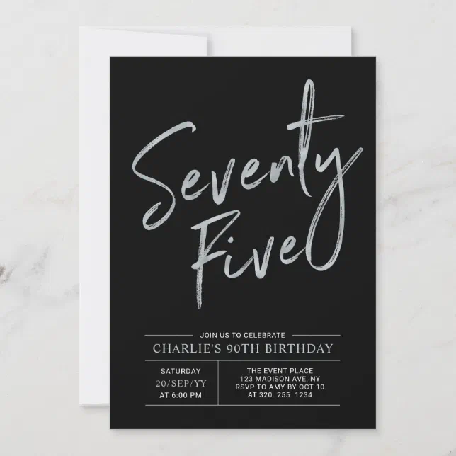 Seventy Five | Silver & Black 75th Birthday Invitation | Zazzle