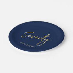 Seventy Gold & Navy Lettering 70th Birthday Party Paper Plates | Zazzle