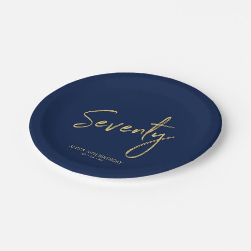 Seventy Gold & Navy Lettering 70th Birthday Party Paper Plates | Zazzle