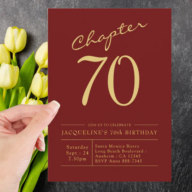 Seventy Red Gold 70th Birthday Party Invitation | Zazzle