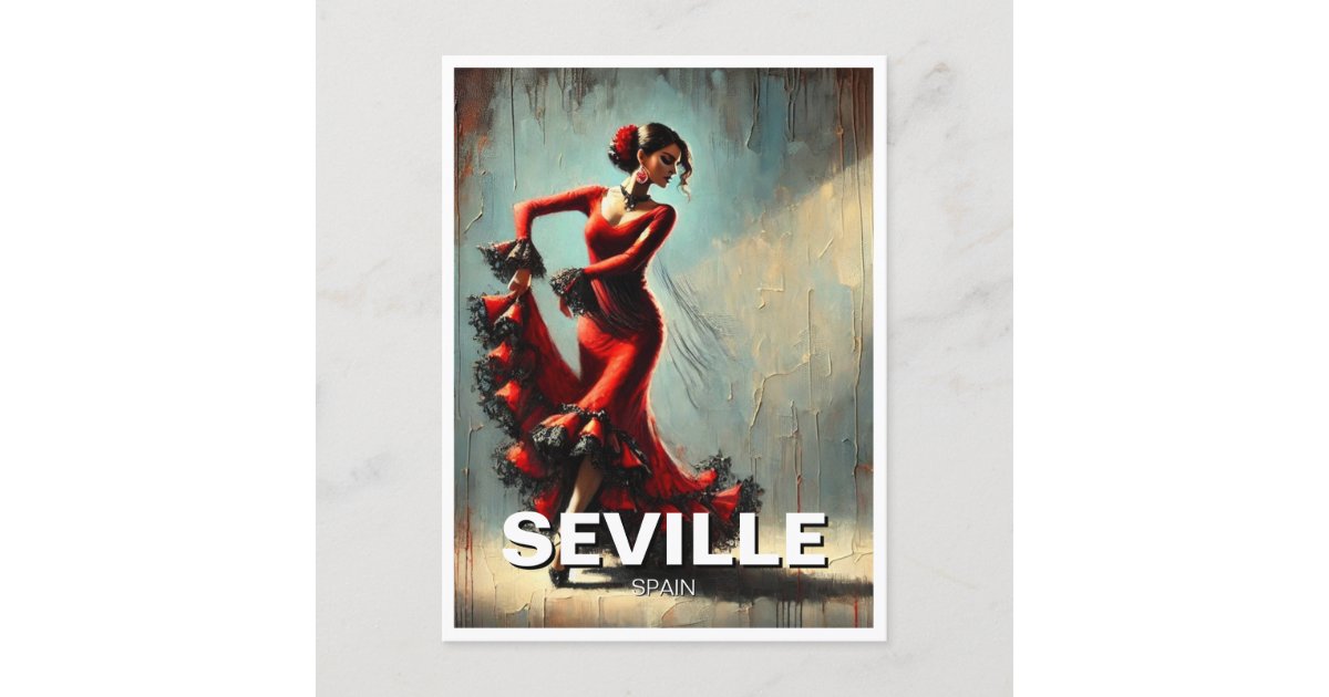 Seville Spain Flamenco Dancer in Red Postcard | Zazzle