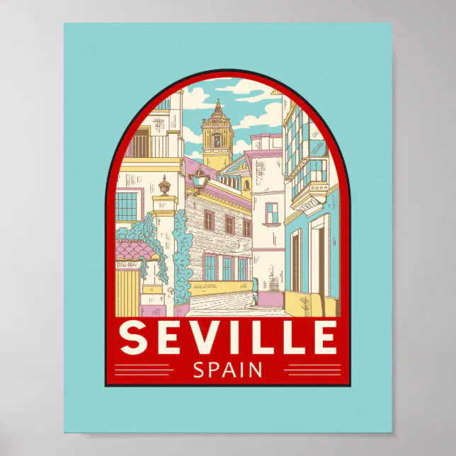 Seville Spain Travel Retro Emblem Poster | Zazzle