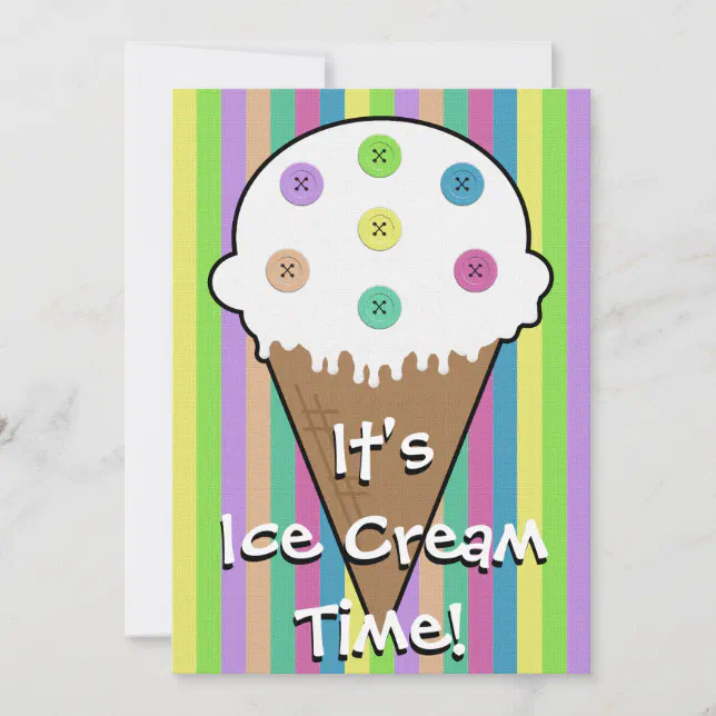 Sew Buttons On Ice Cream Birthday Invitation | Zazzle