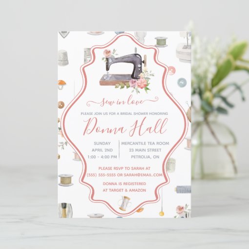 Sew In Love! Sewing Machine, Floral Bridal Shower Invitation | Zazzle