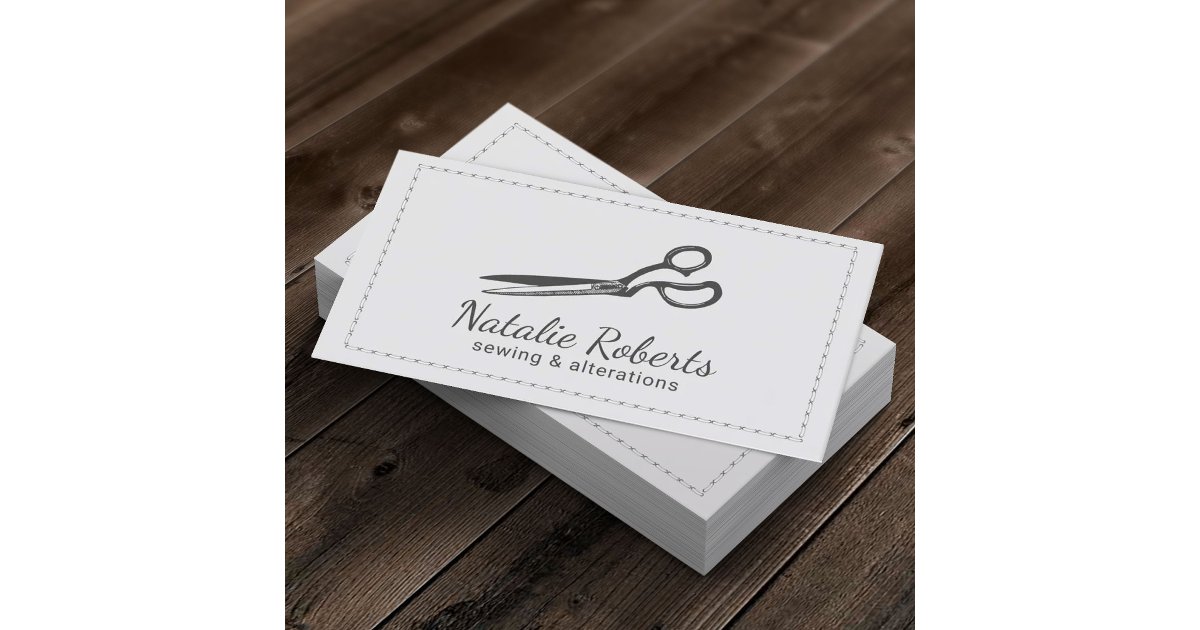 Sewing Alteration Seamstress Tailor Scissor Logo Business Card | Zazzle