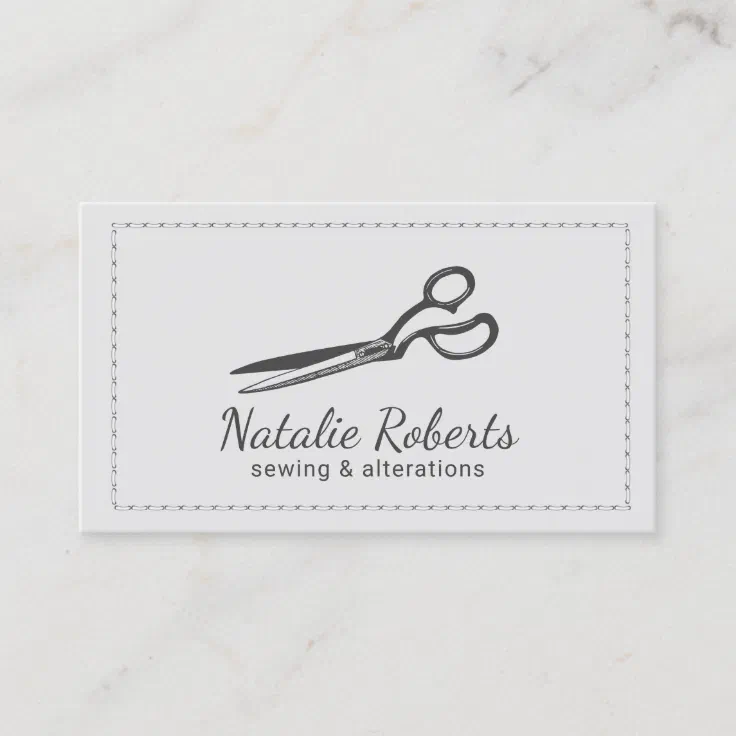 Sewing Alteration Seamstress Tailor Scissor Logo Business Card | Zazzle