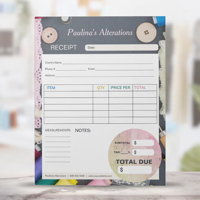 Sewing Alterations Seamstress Invoice Order Form Notepad | Zazzle