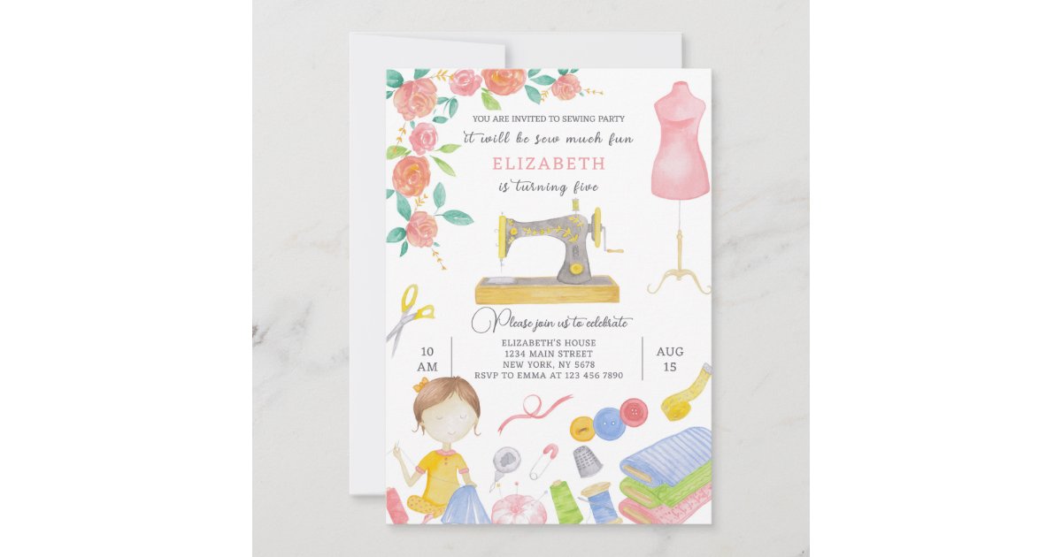 Sewing Birthday Invitation | Zazzle