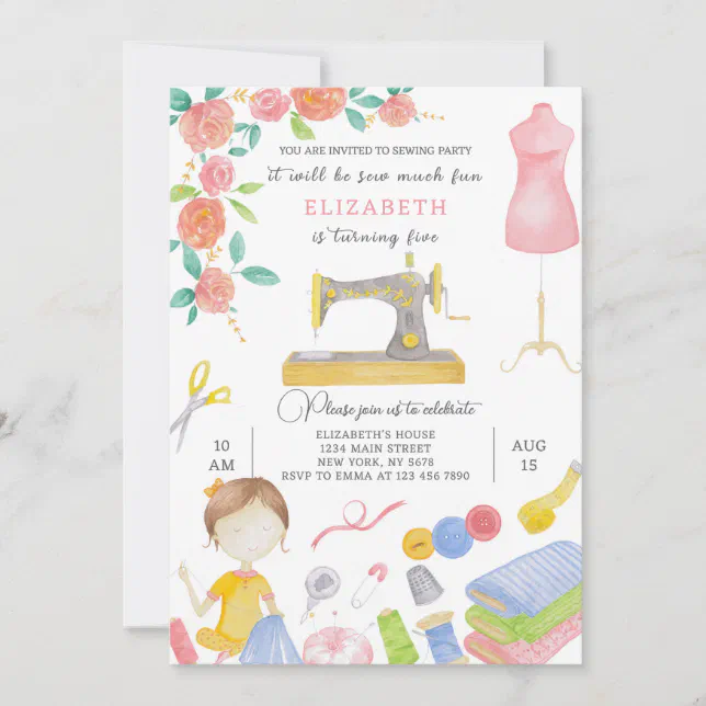Sewing Birthday Invitation | Zazzle