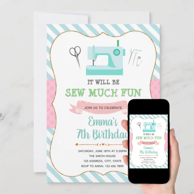 Sewing Birthday Invitation | Zazzle