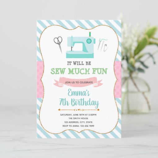 Sewing Birthday Invitation | Zazzle