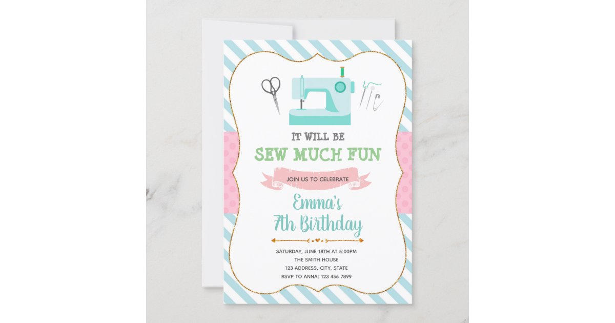 Sewing Birthday Invitation | Zazzle