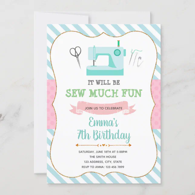 Sewing Birthday Invitation | Zazzle