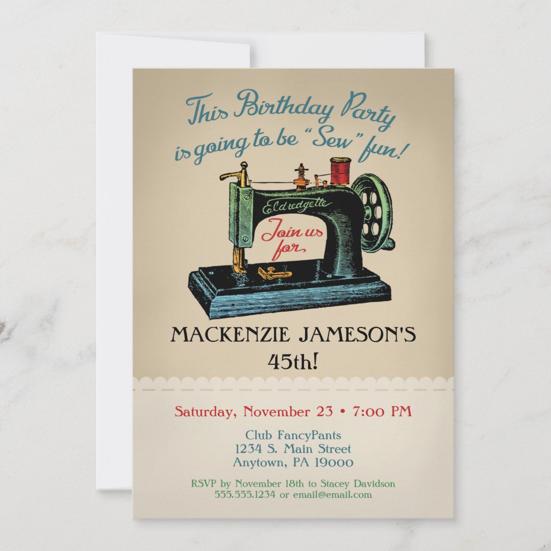 Sewing Birthday Invitation Sew Crafter Fashion | Zazzle