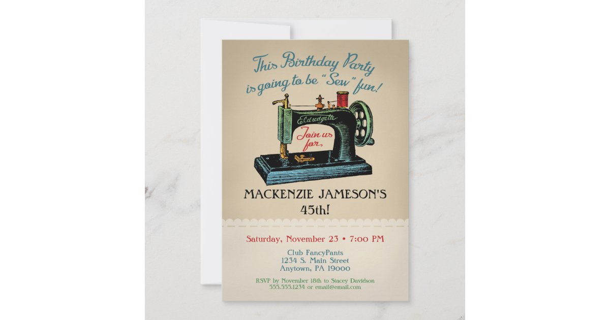 Sewing Birthday Invitation Sew Crafter Fashion | Zazzle