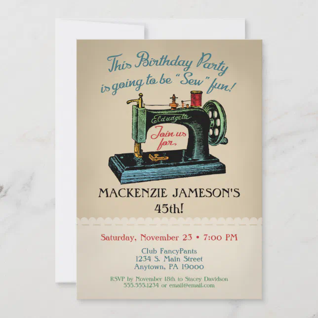 Sewing Birthday Invitation Sew Crafter Fashion | Zazzle