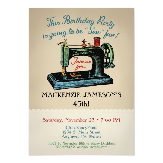 Sewing Birthday Invitation Sew Crafter Fashion | Zazzle.com