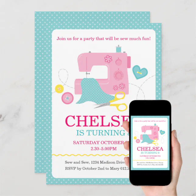 Sewing Birthday Party Invitation | Zazzle