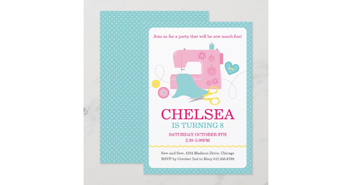 Sewing Birthday Party Invitation | Zazzle