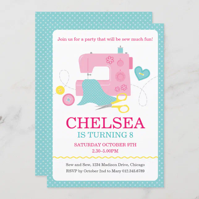 Sewing Birthday Party Invitation | Zazzle