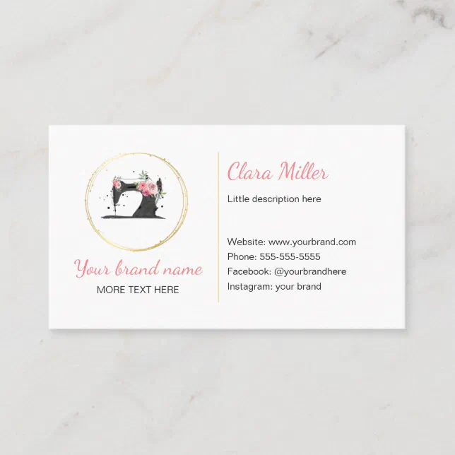 Sewing machine business card watercolor black pink | Zazzle