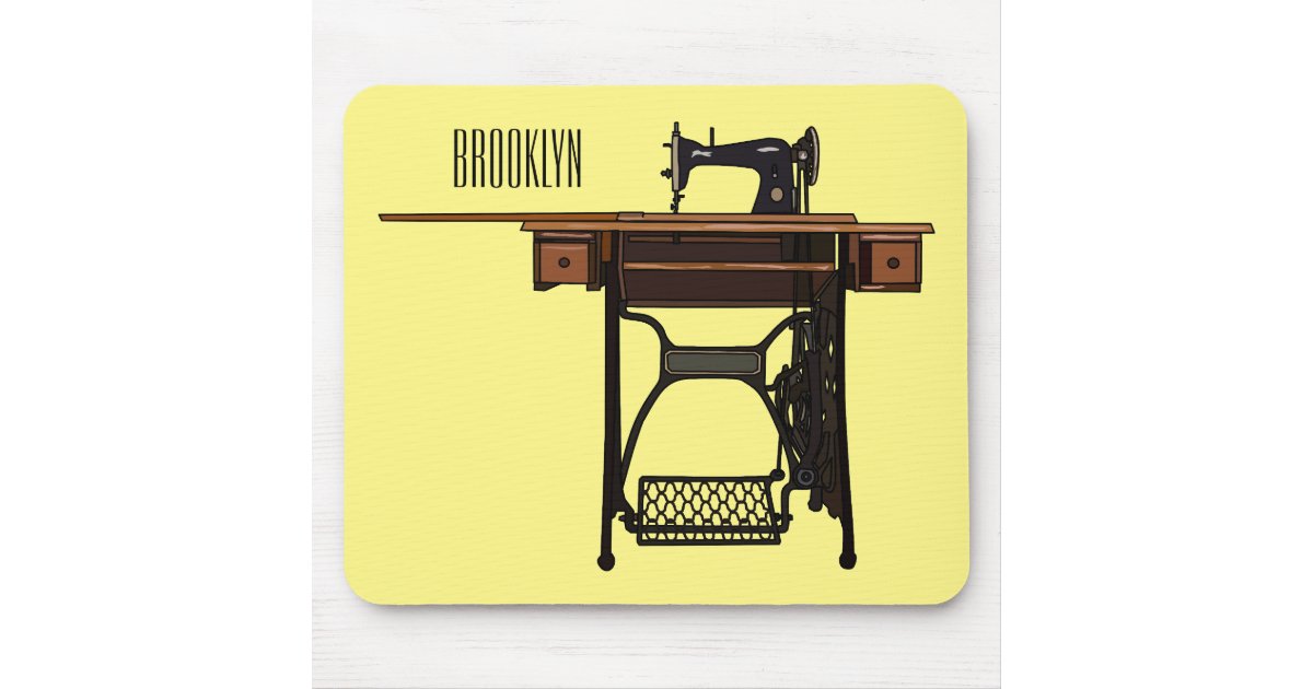 Sewing machine cartoon illustration mouse pad | Zazzle