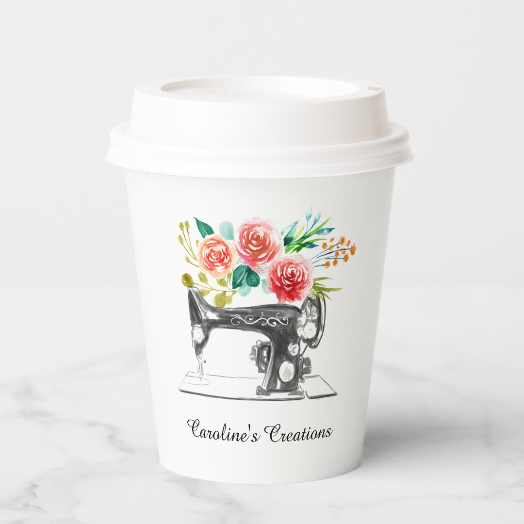Sewing Machine Dressmaker Black White Business Paper Cups | Zazzle