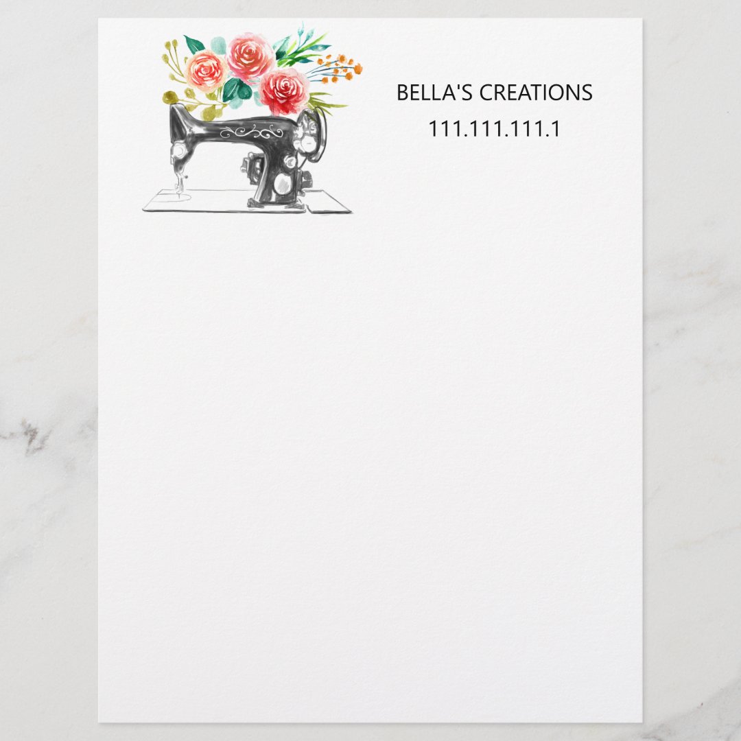 Sewing Machine Floral Business Letterhead | Zazzle