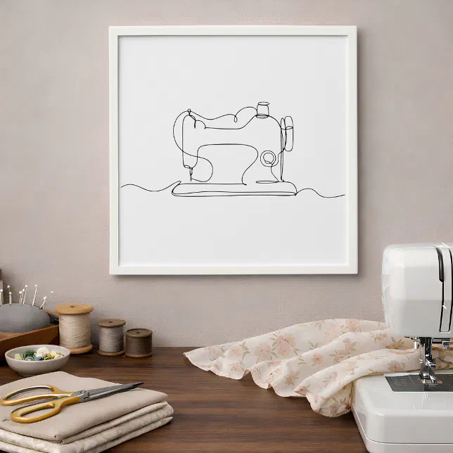 Sewing Machine Minimalist Wall Art Print Tile | Zazzle