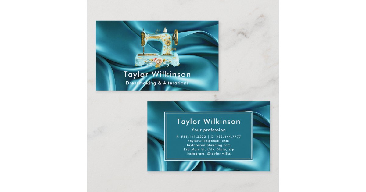 Sewing Machine Seamstress Teal Blue Business Card | Zazzle
