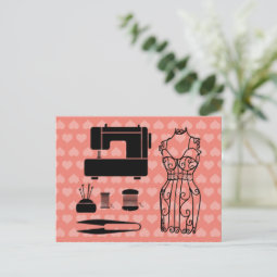 Sewing Machine Thread Dressmaker Pink Pattern Postcard | Zazzle