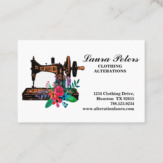 Sewing Machine With Flowers Clothing Alteration Business Card | Zazzle